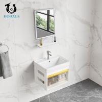 China Small Bathroom Wall Hung Basin Ceramic Bowl Steel Shelf Large Capacity for sale