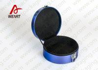 China Round Blue Cosmetic Gift Box With Metal Button , Cardboard Cosmetic Packaging Inside Black Velvet Material for sale