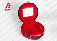 China Customized Red Round Makeup Organizer Box , Leather Handle Cosmetic Pouch Bag for sale