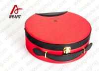 China Customized Red Round Makeup Organizer Box , Leather Handle Cosmetic Pouch Bag for sale