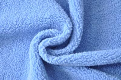 China Blue faux sherpa 100% Polyester Or With Wool 150cm CW Or Adjustable Warp Knitted Fabric Recycled for sale