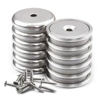 China Round Base Cup Neodymium Magnet Pot With Heavy Duty Countersunk Hole And Stainless Screws for sale