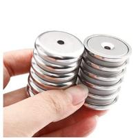 China Round Base Cup Neodymium Magnet Pot With Heavy Duty Countersunk Hole And Stainless Screws for sale