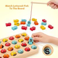 China STEM Learning Wooden Magnetic Fishing Game Montessori Letters Cognition Toy for sale