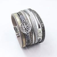 China Leather Multi Layer Wrap Wide Magnetic Buckle Bracelet Bohemian Tree Of Life Series for sale