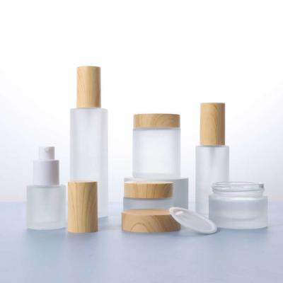 China Frosted Bamboo Dropper Bottle with Airless Pump 30ml 50ml 100ml Leakproof Reusable for sale