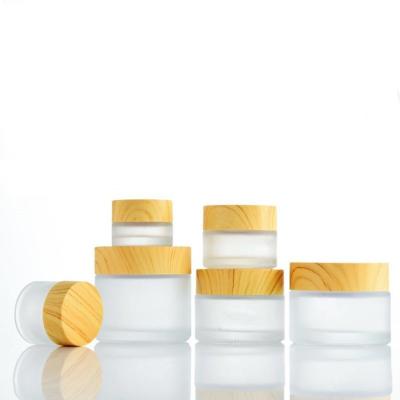 China 10g 50g 100g Frosted Cream Jar with Bamboo Lid Odorless Multifunctional Cosmetic Container for sale
