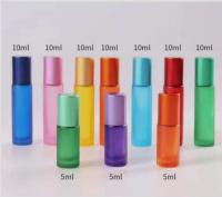 China Leak Proof Sealed Frosted Glass Roller Bottles 10ml 28/410 Neck Multi Color for sale
