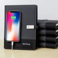 China 8000mAh Wireless Power Bank Notebook Leather Loose Leaf Binder with LED Light for sale