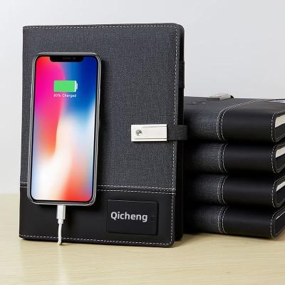 China 8000mAh Wireless Power Bank Notebook Leather Loose Leaf Binder with LED Light for sale