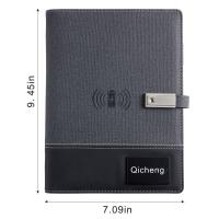 China 8000mAh Wireless Power Bank Notebook Leather Loose Leaf Binder with LED Light for sale