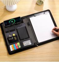 China Multifunctional Business Portfolio Folder A4 Leather Notebook LED USB Wireless Charging for sale