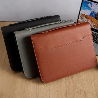 China Portable Conference Zipper A4 Leather Folder A4 PU Portfolio Binder Custom for sale