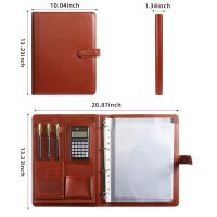 China Custom Printed A4 Leather Portfolio Binder Zipper Document Folders Multifunctional for sale