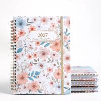 China Floral Notebook Planner A5 Paper Cover Spiral Bound for Weekly & Monthly Schedule for sale