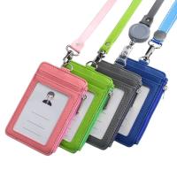 China Zipper Faux Leather ID identity Card Badge Holder With Detachable Lanyard for sale