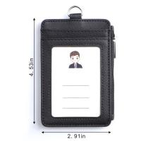 China Zipper Faux Leather ID identity Card Badge Holder With Detachable Lanyard for sale
