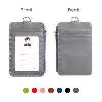 China Zipper Faux Leather ID identity Card Badge Holder With Detachable Lanyard for sale