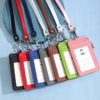 China Zipper Faux Leather ID identity Card Badge Holder With Detachable Lanyard for sale