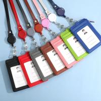 China Zipper Faux Leather ID identity Card Badge Holder With Detachable Lanyard for sale