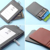 China Zipper Faux Leather ID identity Card Badge Holder With Detachable Lanyard for sale