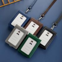 China Vertical ID Name Business Badge Holder Leather Card Wallet Multi Slot for sale