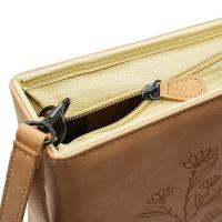 China Dustproof Genuine Leather Bible Case Bag With Hand Strap Floral Debossed Zipper for sale