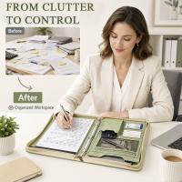 China Custom Leather Folder 3-Ring Binder A4 Multi-functional Zipper Portfolio Manager Folder for sale