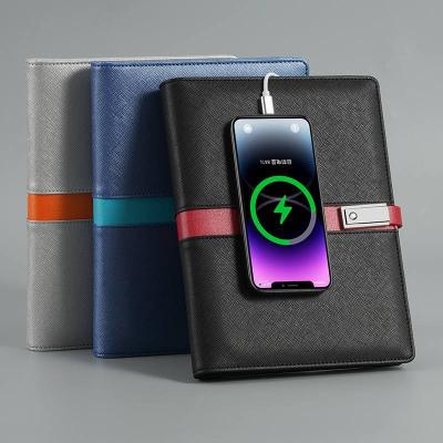 China Custom Factory PU Leather Multi-functional A5 Power Bank Notebook Set, New Durable Charging Journal With USB Flash Drive for sale