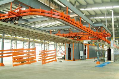 China Automated Overhead Conveyor Powder Coating Line System with Cyclone Recovery & Tunnel Oven for sale