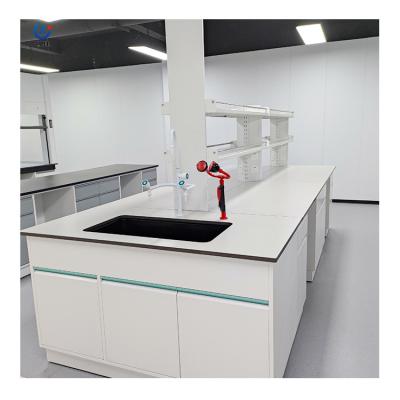 China Adjustable Shelves Lab Island Bench Epoxy Resin Top 2 Cabinets 4 Drawers for sale