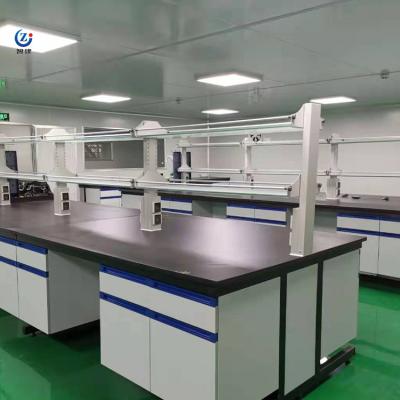 China Acid Resistant Lab Island Bench Furniture 4 Handles 2 Cabinets With Sink for sale
