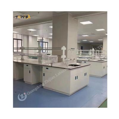 China Customizable Lab Island Bench With White Blue Or Grey Finish 2 Doors 2 Cabinets 4 Drawers 4 Wheels for sale