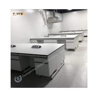 China Heavy Duty Lab Island Bench With Steel Construction 2 Cabinets 2 Lockers 2 Shelves 4 Handles White/Grey Color for sale