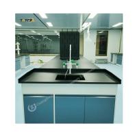 China Blue Finish Lab Island Work Tables Steel Wood 1500*850mm for sale