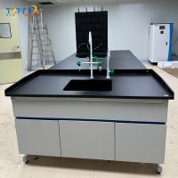 China Customized Lab Island Bench in Blue with Adjustable Shelves and Personalized Handles for sale