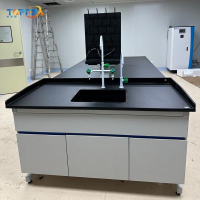 China Customized Lab Island Bench in Blue with Adjustable Shelves and Personalized Handles for sale