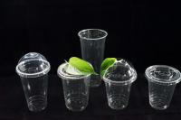 China 24 Ounce Clear Compostable PLA Cups 90mm With Flat Lids For Cold Drink Bubble Boba Tea Water Juice for sale