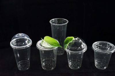 China 24 Ounce Clear Compostable PLA Cups 90mm With Flat Lids For Cold Drink Bubble Boba Tea Water Juice for sale