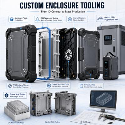 China Custom Private Mold Services: IP65 Waterproof Aluminum-Plastic Co-Molded Enclosure Tooling for Outdoor ESS & Rugged jump starters for sale