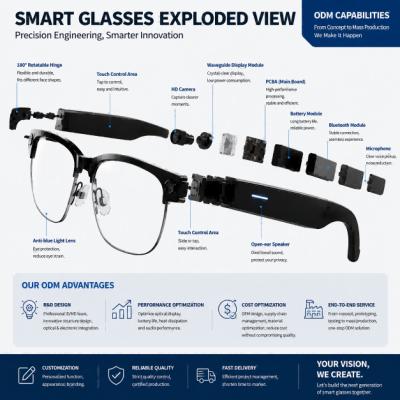 China Custom AI Smart Glasses ODM with 40° Field of View, 12MP Auto-Focus Camera, and 6-8 Hours Battery Life for sale