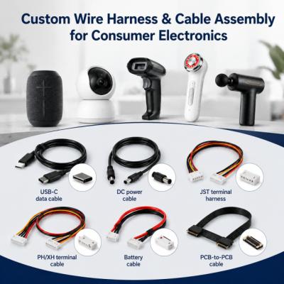China Custom Wire Harness Cable Assembly USB-C DC Power JST PH XH Terminal Battery PCB Interconnect for Consumer Electronics for sale