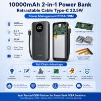 China 10000mAh 2-in-1 Power Bank Retractable Cable Type-C 22.5W Power Management PCBA ODM for sale