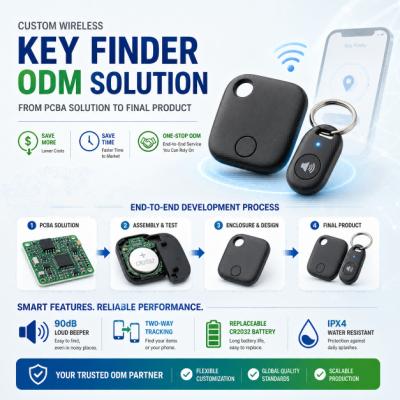 China Custom Wireless Key Finder Locator ODM Solution – 90dB Loud Beeper, Two-Way Tracking, Replaceable CR2032 Battery, IPX4 for sale