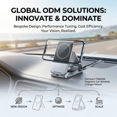China Compact Foldable Magnetic Car Wireless Charger Mount 15W USB-C Fast Charging odm solution for sale