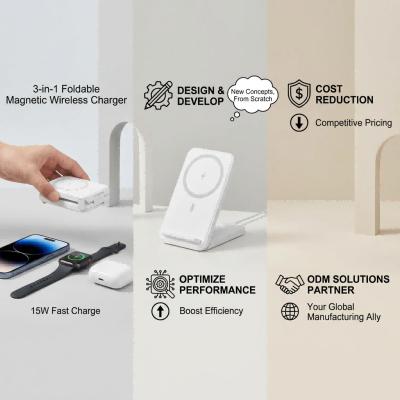 China 3-in-1 Foldable Magnetic Wireless Charging Station for Phone Earbuds Watch 15W Fast Charge ODM solution for sale