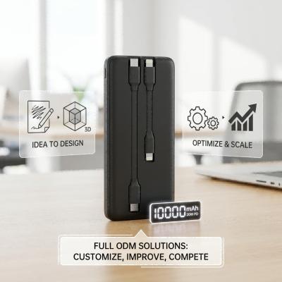 China 10000mAh Ultra-Slim Fast Charging Power Bank with Built-in Cables 20W USB-C ODM solution for sale