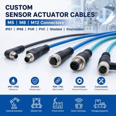 China Custom Sensor Actuator Cables M5 M8 M12 Connectors IP67 IP68 PUR PVC Shielded Overmolded for sale
