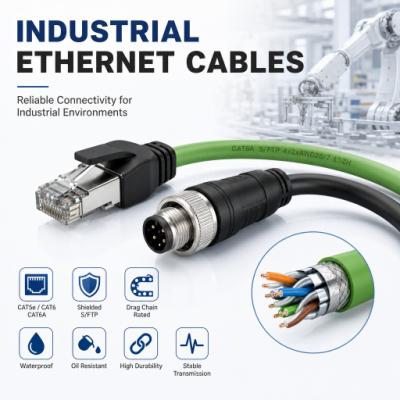 China Custom Industrial Ethernet Cables Cat5e Cat6 Cat6A Shielded Drag Chain Waterproof Oil Resistant RJ45 M12 for sale