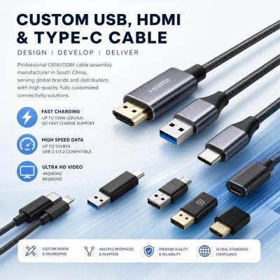 China Custom USB Type-C HDMI DisplayPort Cable Assemblies for 4K 8K Fast Charging Data Transfer for sale